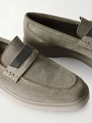 Brunello Cucinelli Embellished Suede Loafers - Gray