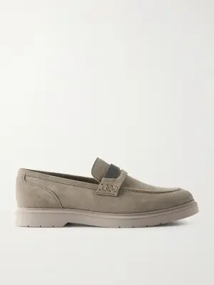 Brunello Cucinelli Embellished Suede Loafers - Gray