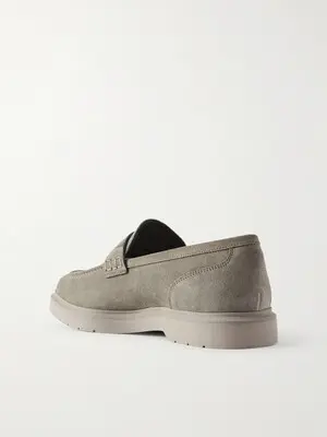 Brunello Cucinelli Embellished Suede Loafers - Gray