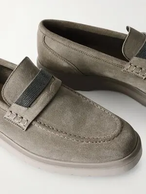Brunello Cucinelli Embellished Suede Loafers - Gray