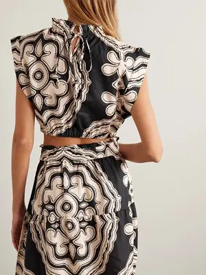 LEMLEM Muna Cropped Printed Linen Top - Black