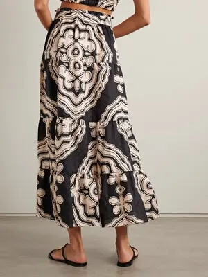 LEMLEM Sanaa Printed Linen Maxi Skirt With Belt - Black