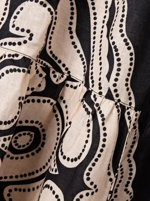 LEMLEM Sanaa Printed Linen Maxi Skirt With Belt - Black