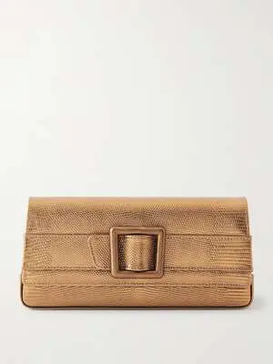 Manolo Blahnik Maygot Lizard-effect Leather Clutch - Bronze