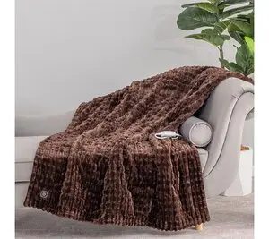 BERKSHIRE BLANKET Berkshire Textured Velvetsoft & Sherpa Heated 50x60 Throw - One-color