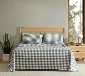 Eddie Bauer Preston Check Green Cotton Percale Queen Sheet Set