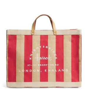 Harrods Large Canvas Stripe Knightsbridge Shopper Bag - Red