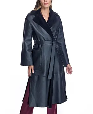 MAXIMILIAN Shearling Lamb Wrap Coat - Black