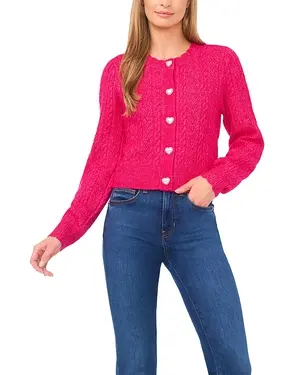 CECE DUPRAZ Heart Button Pointelle Cardigan - Electric Pink