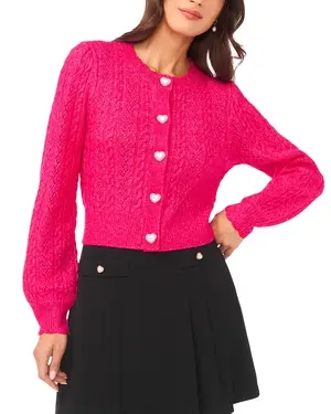 CECE DUPRAZ Heart Button Pointelle Cardigan - Electric Pink