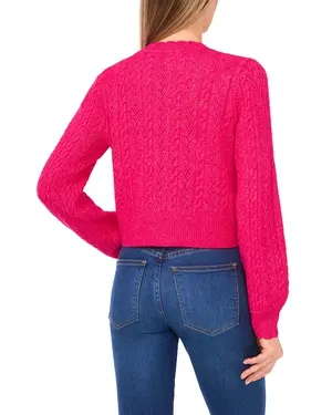 CECE DUPRAZ Heart Button Pointelle Cardigan - Electric Pink