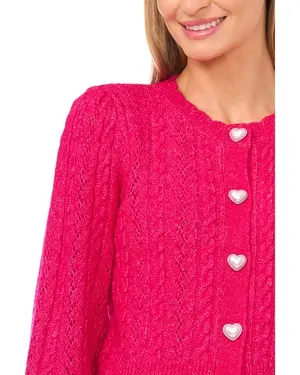 CECE DUPRAZ Heart Button Pointelle Cardigan - Electric Pink