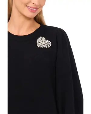 CECE DUPRAZ Heart Applique Sweater - Rich Black