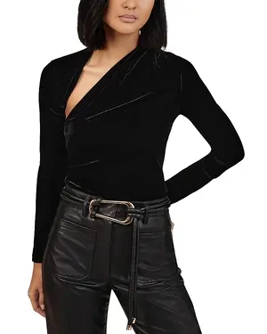 REISS Kassia Velvet Top - Black