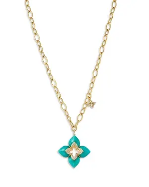 Roberto Coin 18k Yellow Amazonite & Diamond Flower Pendant Necklace - Gold