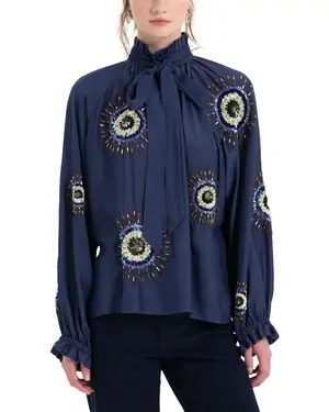 La DoubleJ Cerere Embroidered Silk Blouse