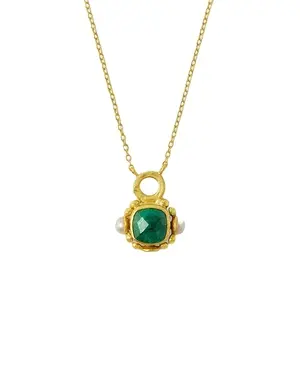 OTTOMAN HANDS Esther Emerald And Pearl Pendant Necklace - Gold