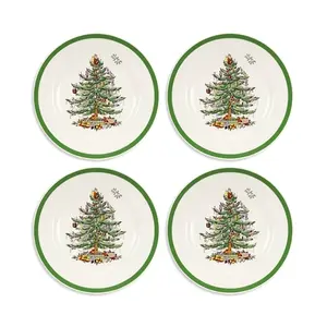 SPODE Christmas Tree Salad Plates, Set Of 4 - Green