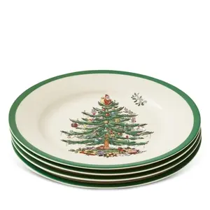 SPODE Christmas Tree Salad Plates, Set Of 4