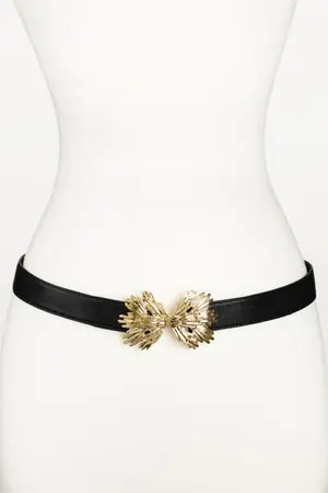 RAINA BELTS Starburst Buckle Leather Belt - Black