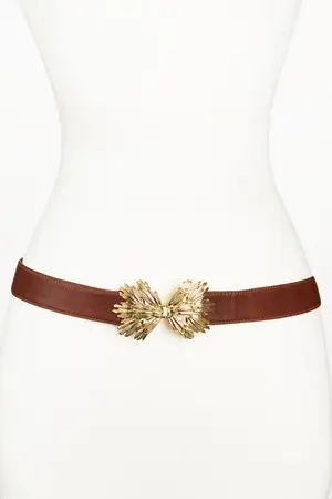 RAINA BELTS Starburst Buckle Leather Belt - Cognac
