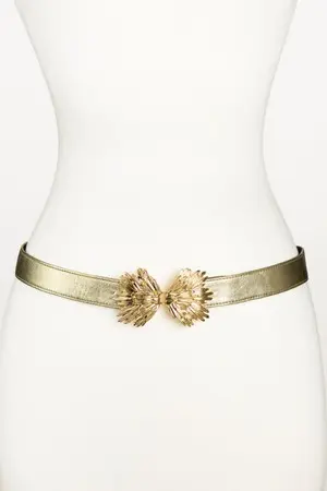 RAINA BELTS Starburst Buckle Leather Belt - Gold