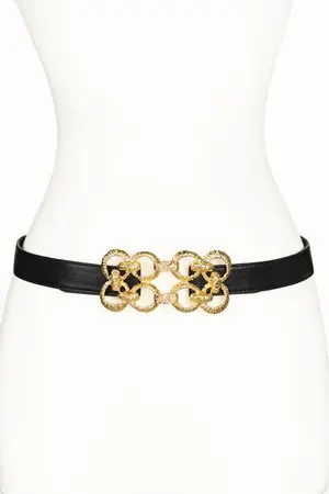 RAINA BELTS Golden Loops Buckle Leather Belt Black
