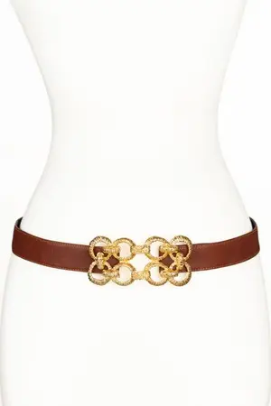 RAINA BELTS Golden Loops Buckle Leather Belt - Cognac