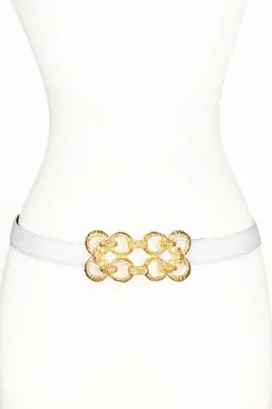 RAINA BELTS Golden Loops Buckle Leather Belt - White