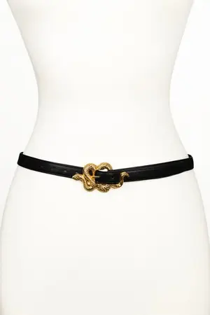 RAINA BELTS Leather Belt With Snake Buckle - Black
