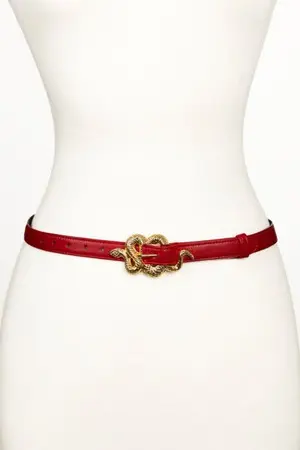 RAINA BELTS Leather Belt With Snake Buckle - Red