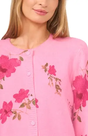 CECE DUPRAZ Blossom Print Crewneck Cardigan
