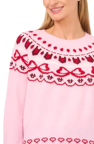 CECE DUPRAZ Fair Isle Bow Heart Crewneck Sweater