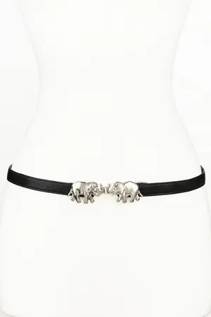RAINA BELTS Elephant Clasp Leather Belt - Black
