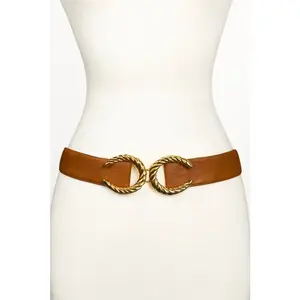RAINA BELTS Leather Belt With Golden Buckle - Camle