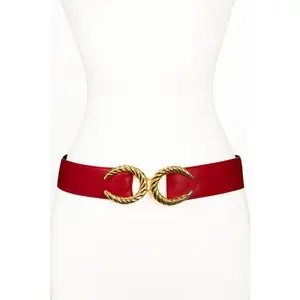 RAINA BELTS Leather Belt With Golden Buckle - Red