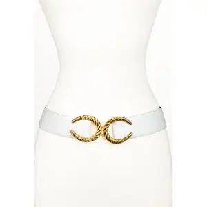 RAINA BELTS Leather Belt With Golden Buckle - White