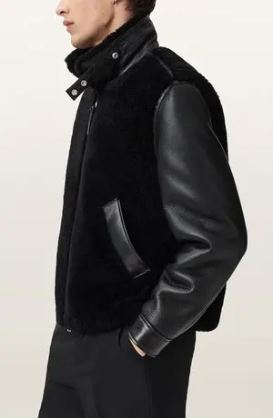 ALLSAINTS Conyer Genuine Shearling Pilot Leather Jacket