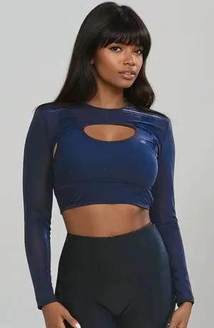 CALYPSA Mesh Sleeve Swim Cover Up - Navy