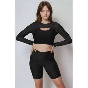 CALYPSA Plus Size Mesh Sleeve Swim Cover Up Black