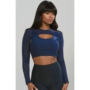 CALYPSA Mesh Sleeve Swim Cover Up - Navy
