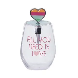 TOTALEE GIFT All You Need Wine Glass W/ Stopper Set Of 2 Glass 18 Oz - Clear