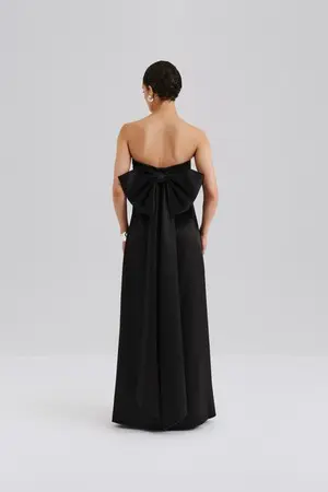 MALINA Elmina Maxi Dress With Oversized Bow Detail - Black