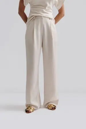 MALINA Sarah Wide-leg Satin Trousers - Vanilla