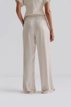 MALINA Sarah Wide-leg Satin Trousers - Vanilla