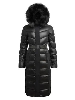 JACK1T Extra Long Down Coat With Diamond Quilting And Faux Fur Trim