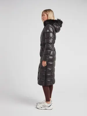 JACK1T Extra Long Down Coat With Diamond Quilting And Faux Fur Trim