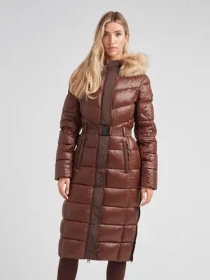 JACK1T Diamond Belted Extra Long Down Coat - Mid Brown/natural