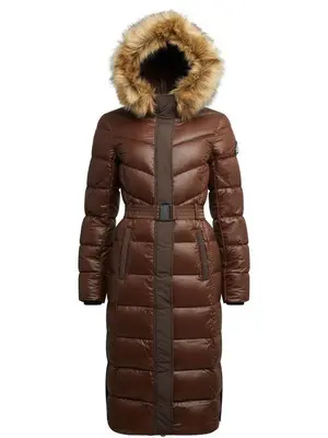 JACK1T Diamond Belted Extra Long Down Coat - Mid Brown/natural