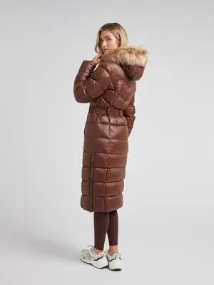 JACK1T Diamond Belted Extra Long Down Coat - Mid Brown/natural